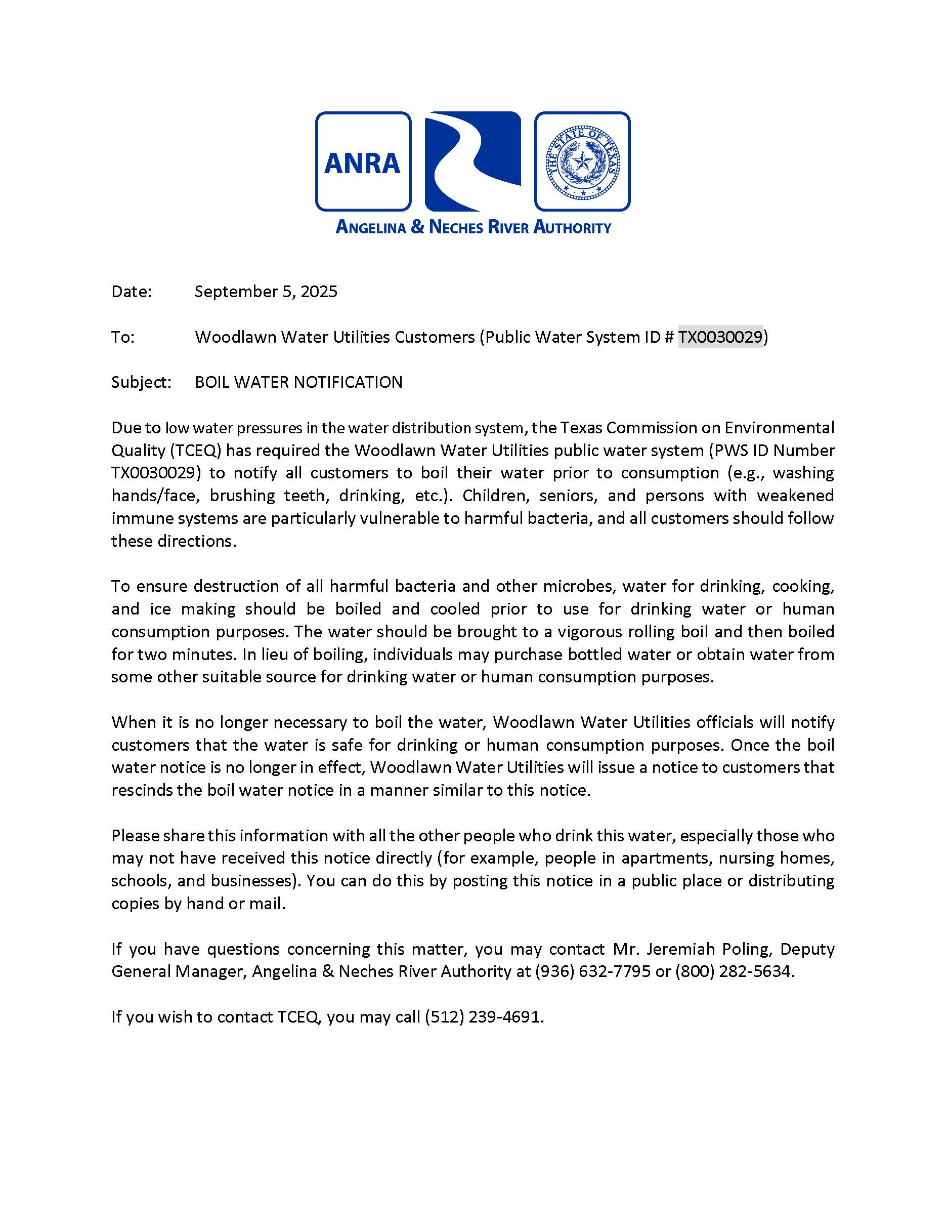 Boil Water Notice for Woodlawn Water Utilities Customers - ANRA ...
